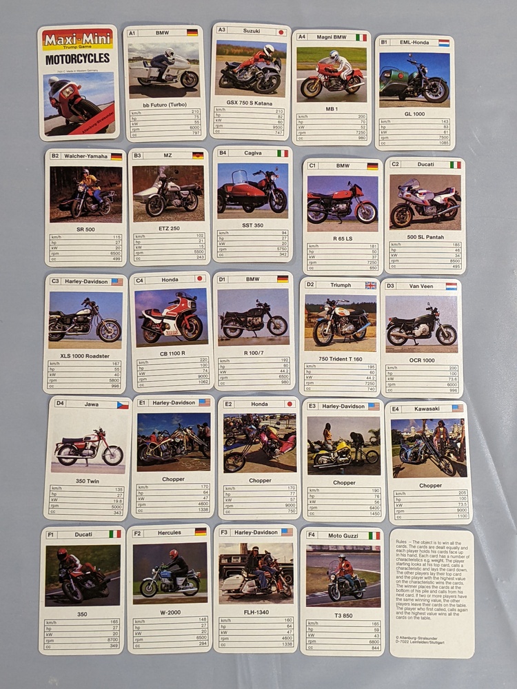 Vintage Motorcycles Maxi Mini Trump Game Card Game, West Germany ...