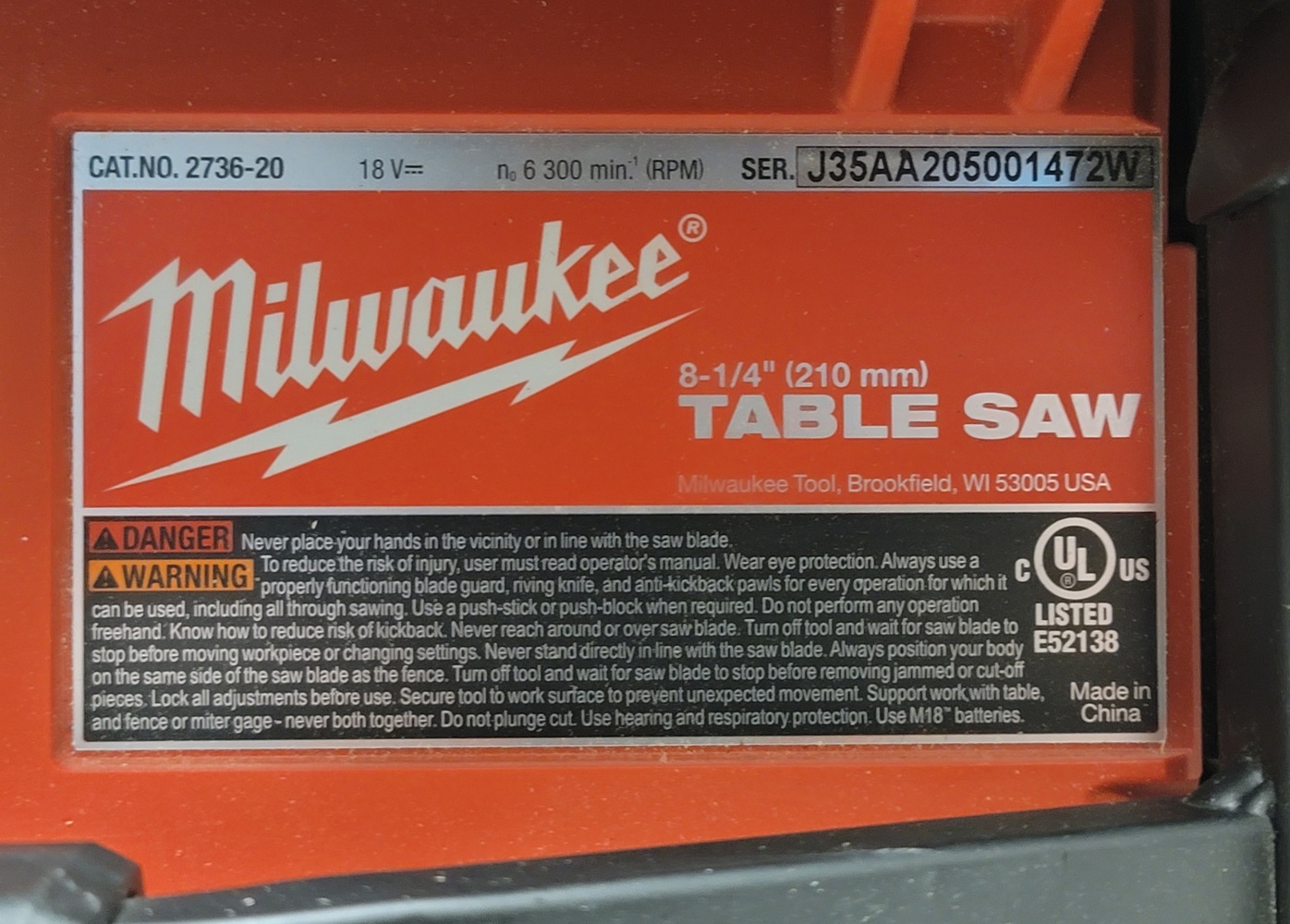 Milwaukee M18 Fuel Brushless 8-1/4" Table Saw (2736-20) **Tool Only ...