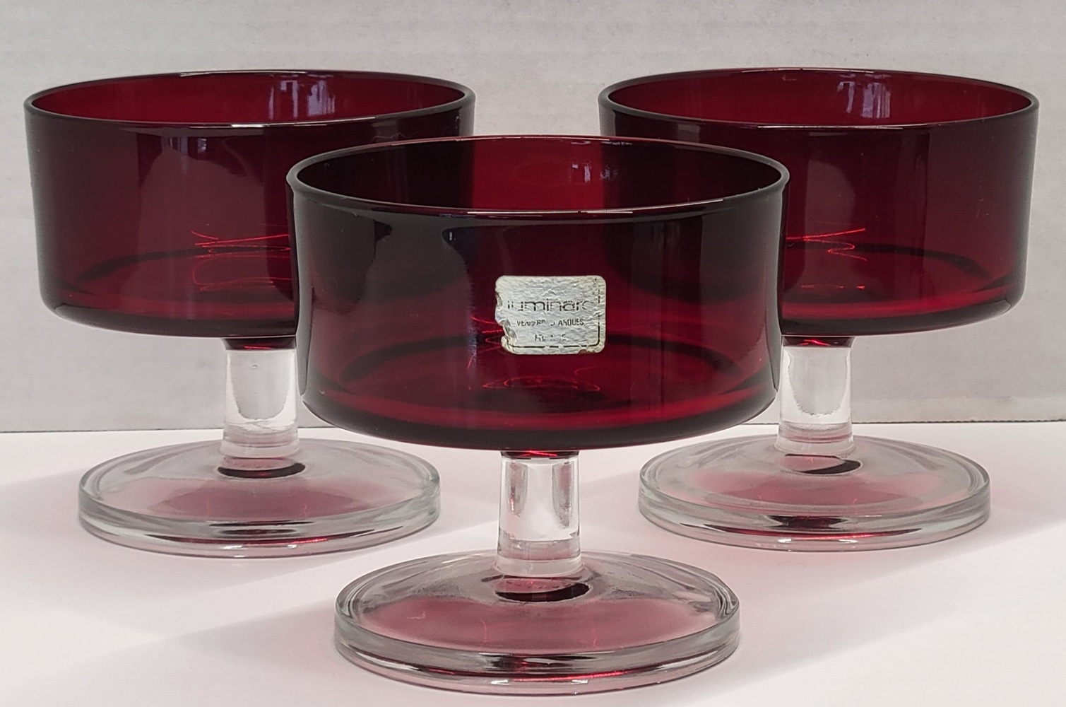 Vintage Luminarc Ruby Red Glass Dessert Cup Set of 3 Clear Pedestal ...