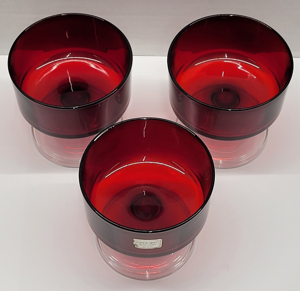 Vintage Luminarc Ruby Red Glass Dessert Cup Set of 3 Clear Pedestal ...