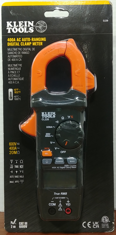 KLEIN TOOLS Digital Clamp Meter - AC Auto-Ranging 400Amp with Temp ...