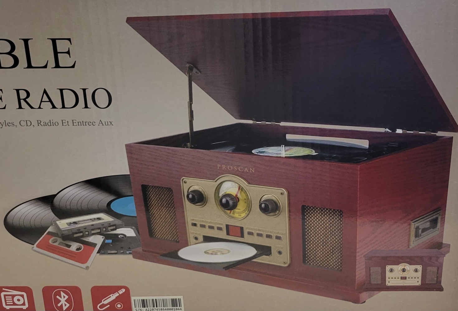 Proscan Nostalgia Turntable CDv Cassette Radio 6 in 1 Model PRCD838BT ...