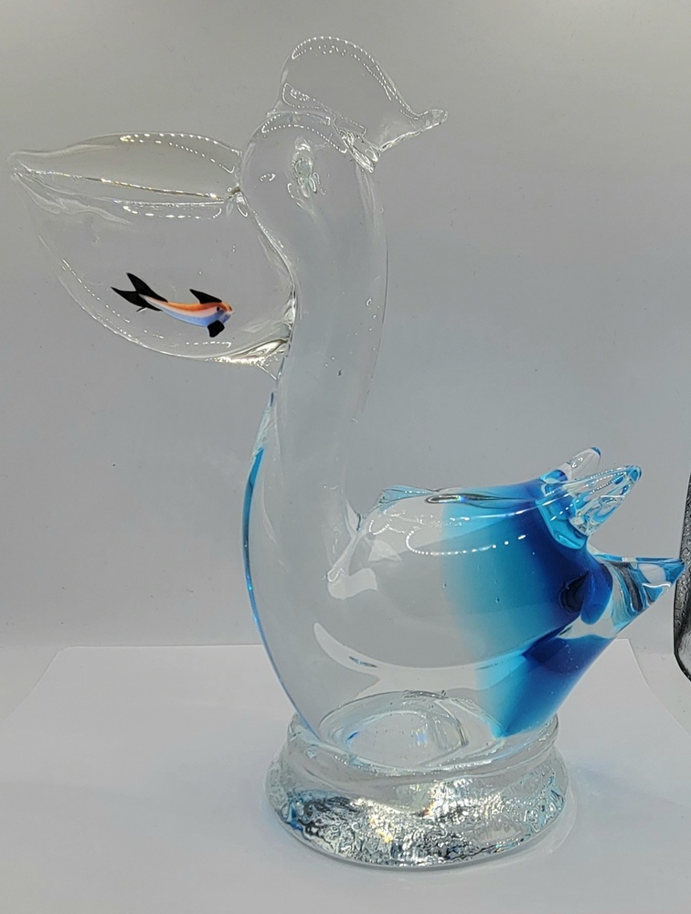 Vintage Hand Blown Murano Style Glass Pelican With Fish in Mouth Paper ...