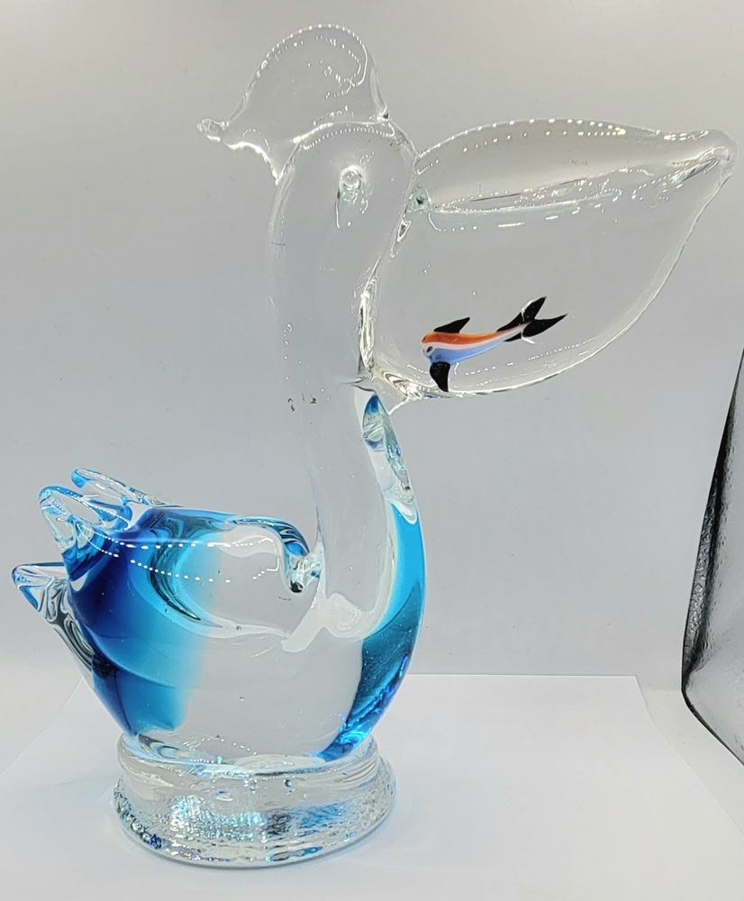 Vintage Hand Blown Murano Style Glass Pelican With Fish in Mouth Paper ...
