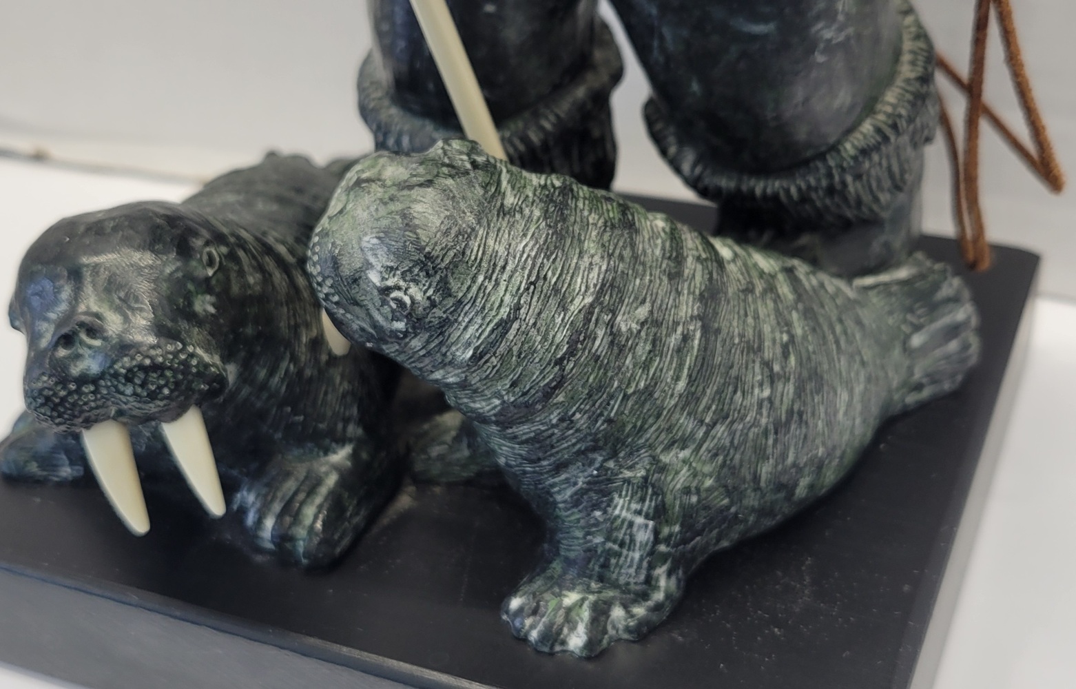 A Wolf Original Indigenous Seal Hunter Soapstone Sculpture Handmade in ...