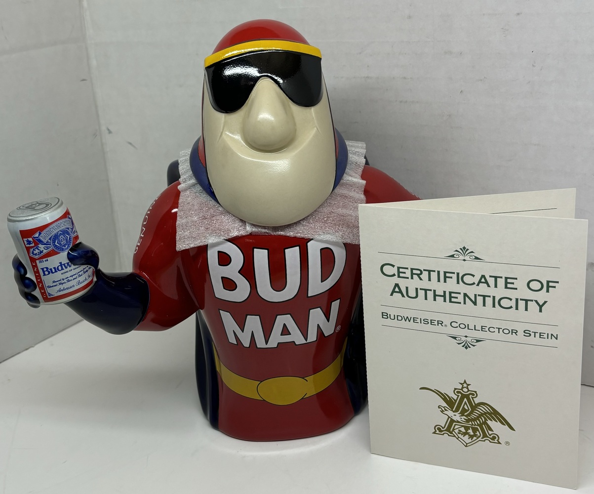 1993 Anhueser Busch Budweiser Genuine Bud Man Lidded Stein Collectors ...