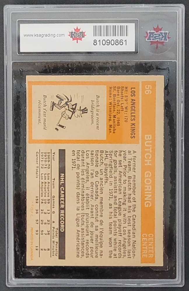 1972-73 O-Pee-Chee BUTCH GORING #56 LA Kings KSA Graded 6 ENM Collector ...