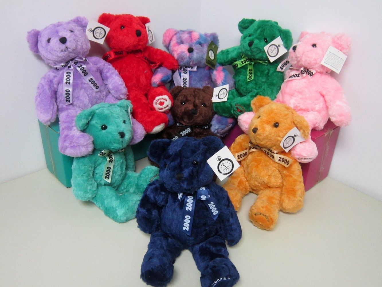 RARE SET Collectible Teddy Bears 16" Large Lot x 9 Soft Plush 2000 ...