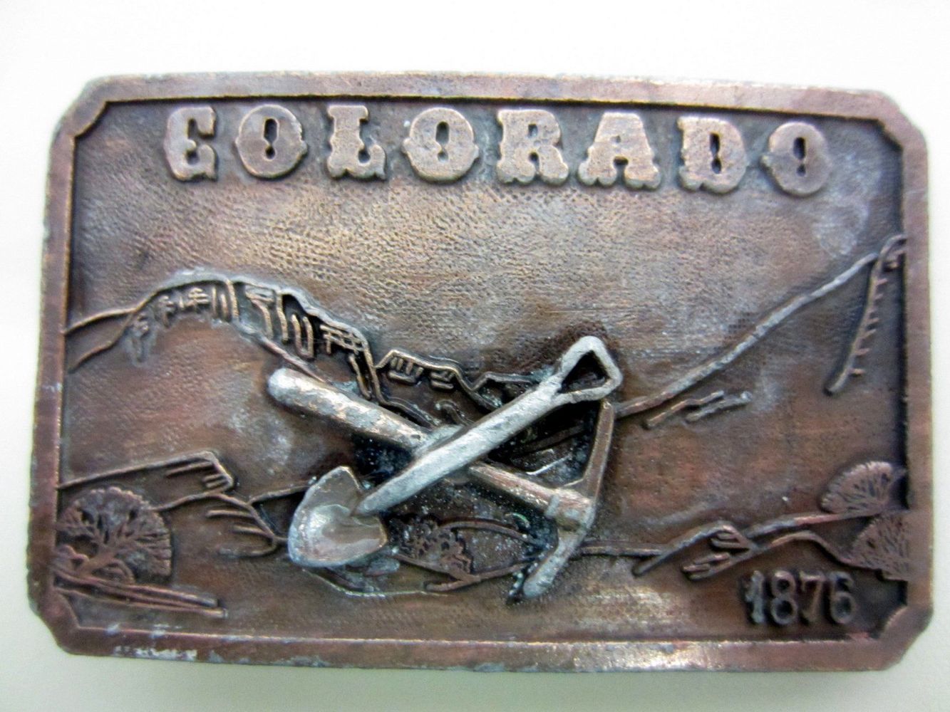 1973 COLORADO Brass Belt Buckle 1876 Wyoming Studio Art Works Vintage ...