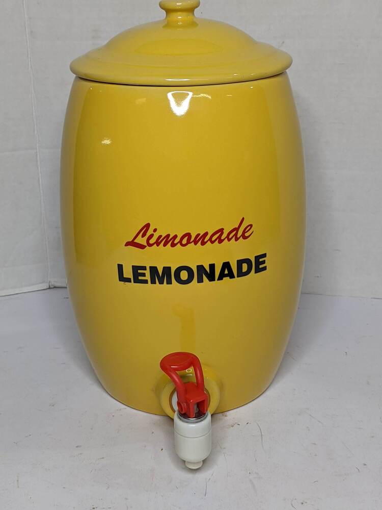 Vintage Large Yellow Ceramic Tap Crock Spigot Lemonade Dispenser ...